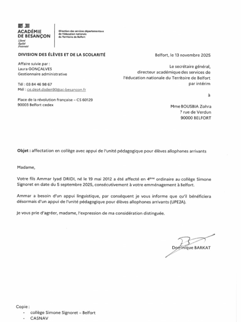 Notification UPE2A DRIDI Ammar | PDF