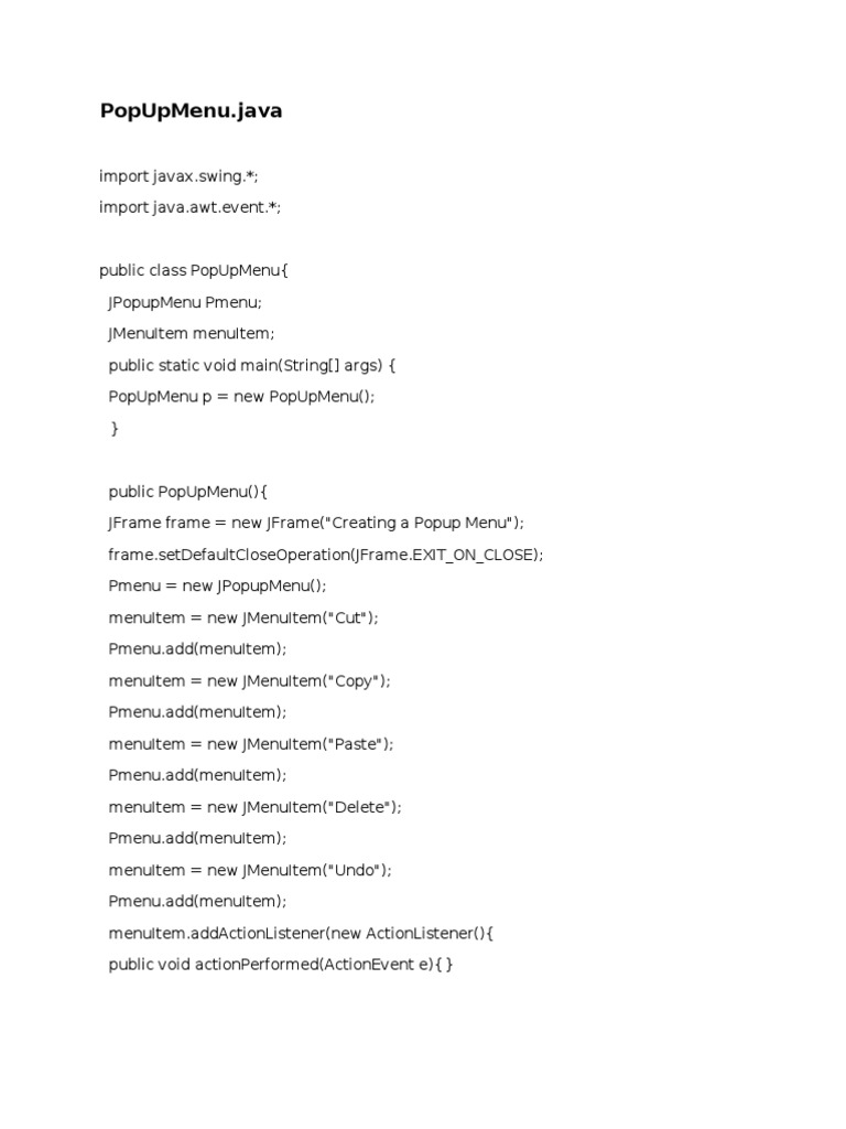 Pop Up Menu | PDF Pop Up Menu | PDF