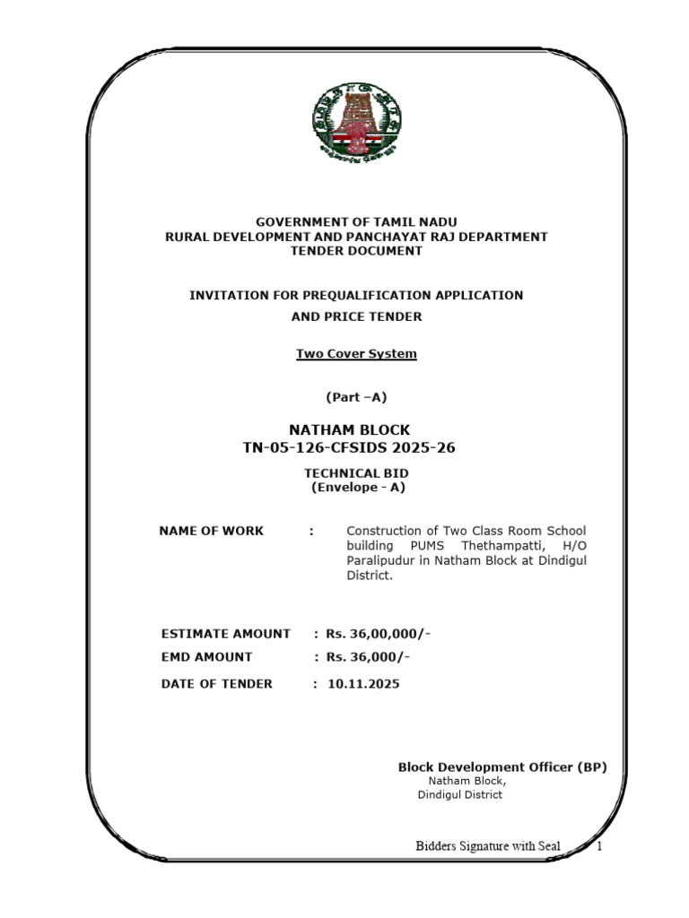 Natham Block School Building Tender 2025 | PDF