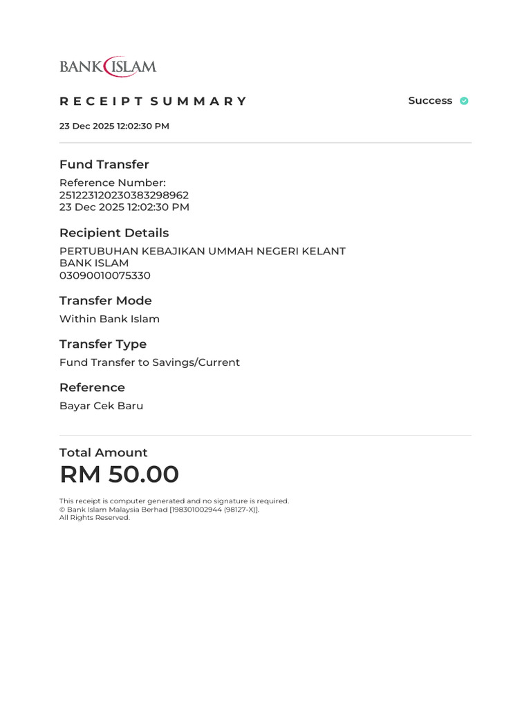 Fund Transfer Receipt Summary | PDF