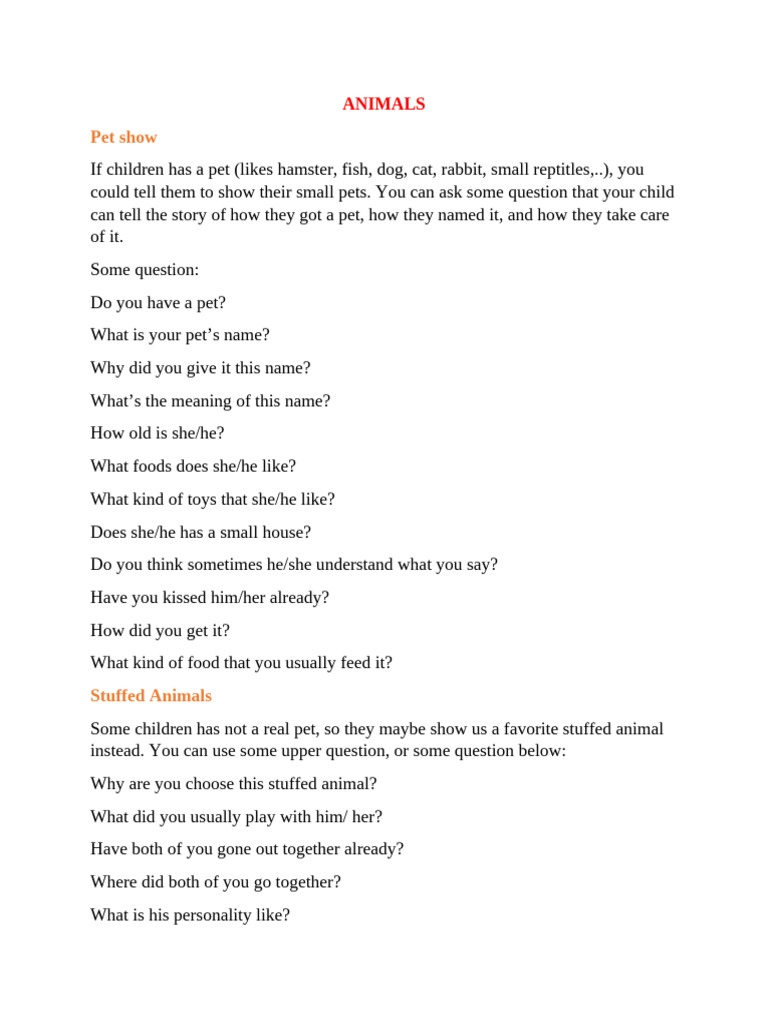 Engaging Kids with Pets and Stuffed Animals | PDF
