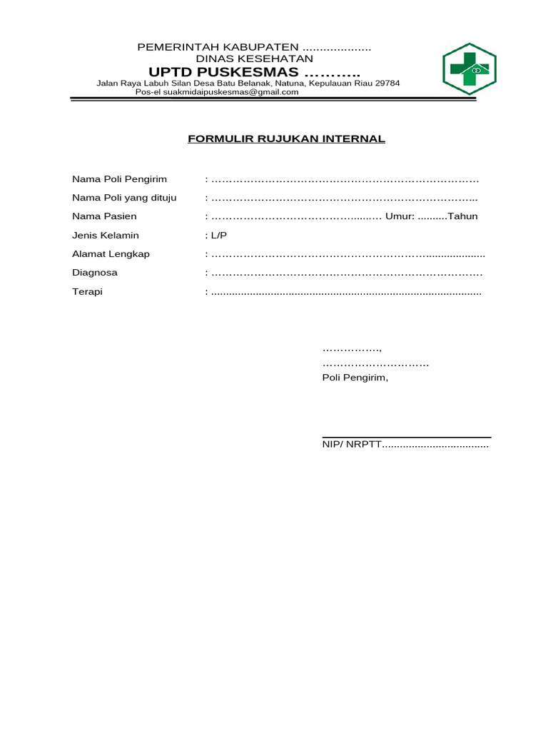 Formulir Rujukan Internal Puskesmas | PDF