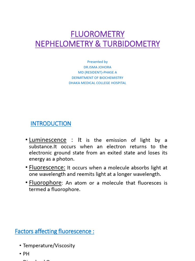 Fluorometry, Nephelometry & Turbidimetry Overview | PDF | Fluorescence ...