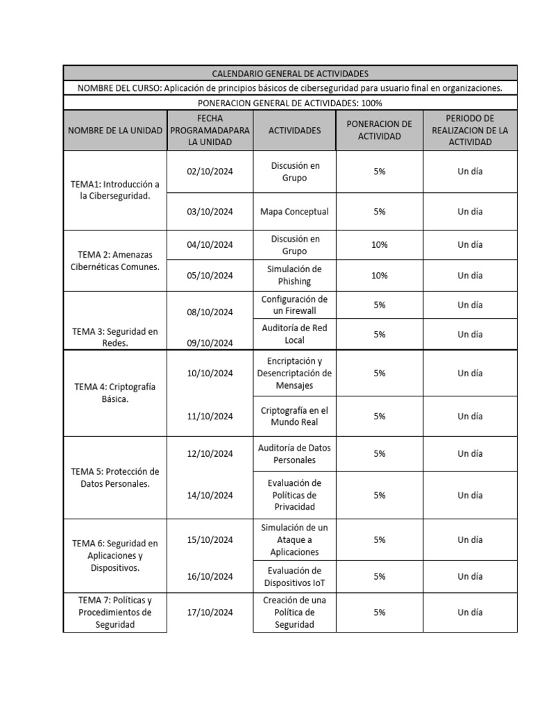 Calendario General de Actividades | PDF | Seguridad | La seguridad ...