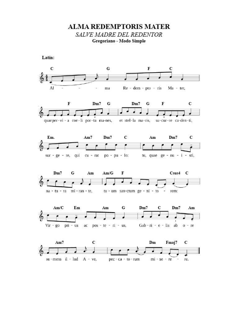 Alma Redemptoris Mater - Santa Madre Del Salvador (Gregoriano-Modo ...