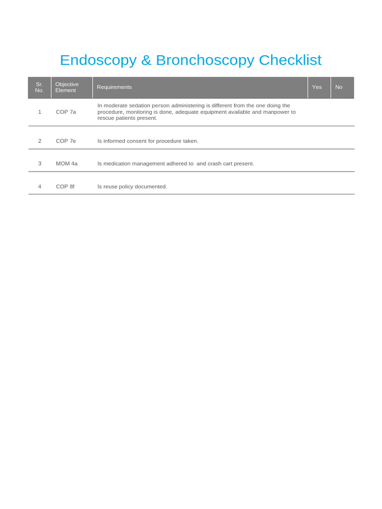 Endoscopy & Bronchoscopy Checklist Guide | PDF