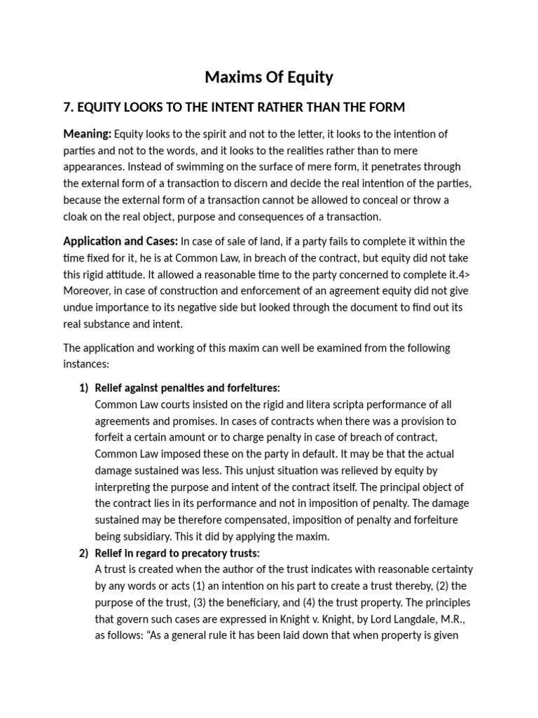 Maxims of Equity | PDF | Equity (Law) | Mortgage Law
