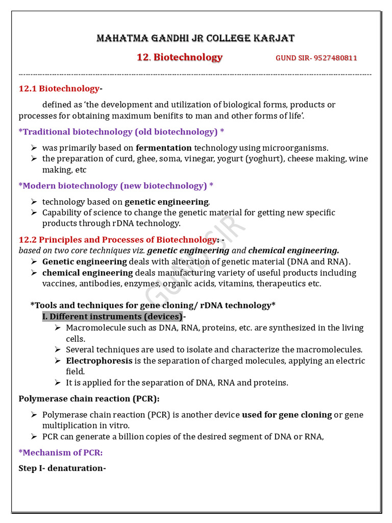 Biotechnology Notes 2025 | PDF | Molecular Cloning | Recombinant Dna