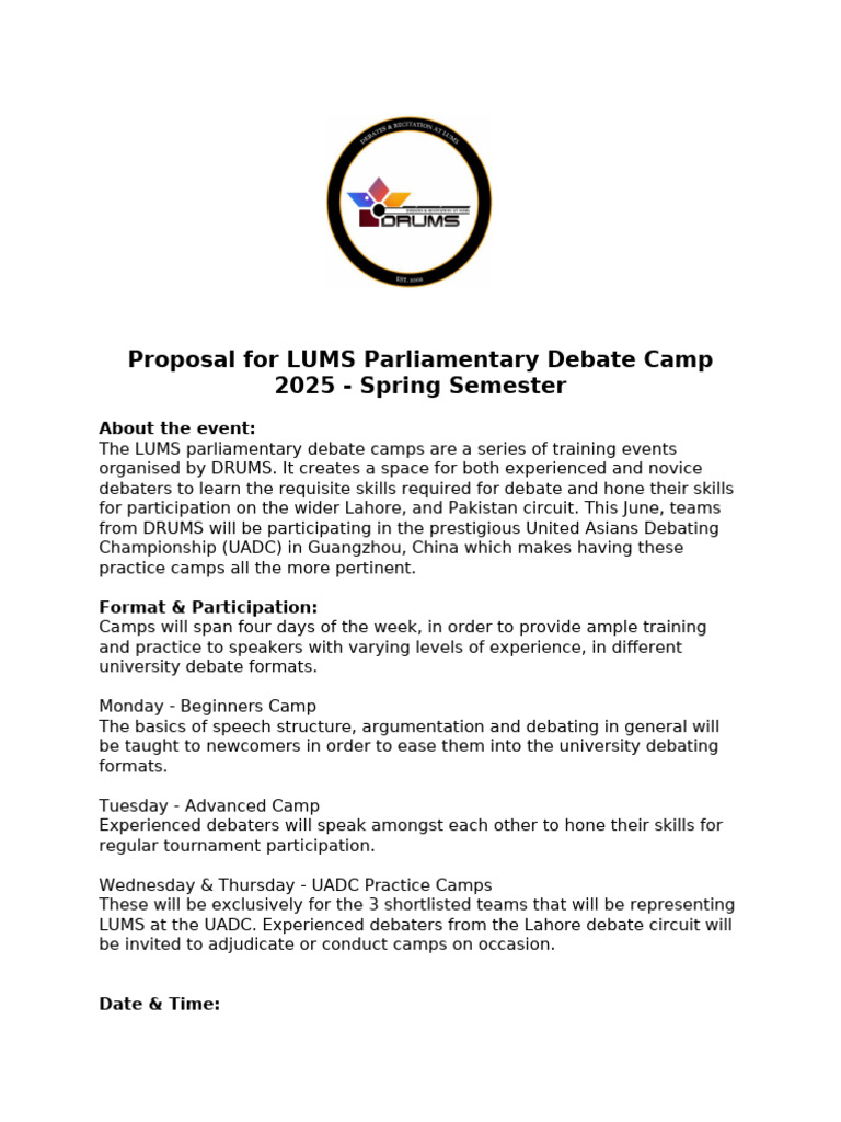 Camps Proposal | PDF | Meetings | Public Speaking