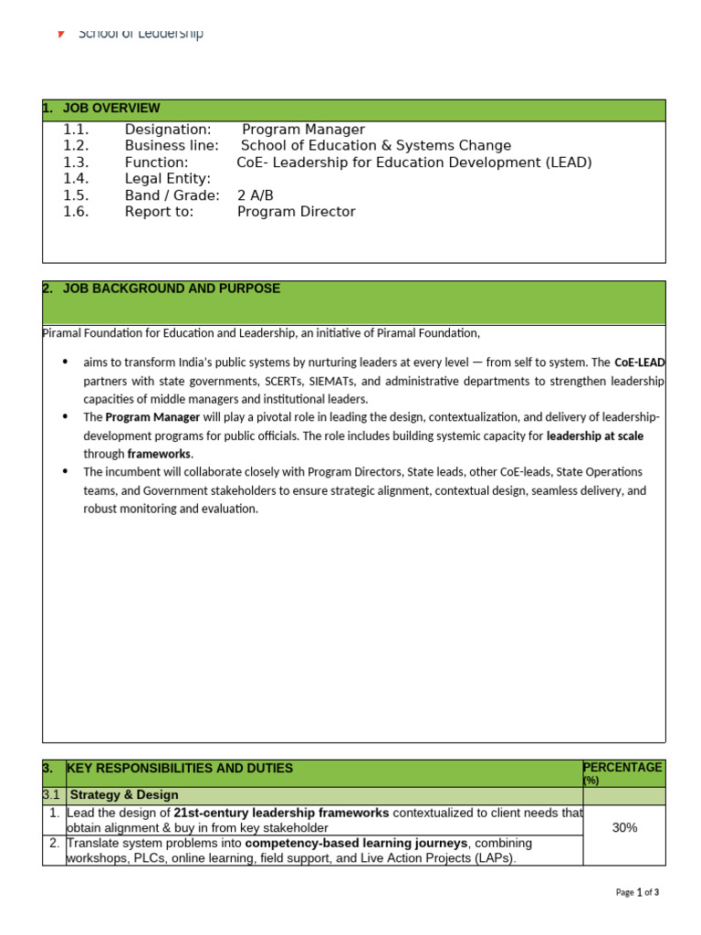 JD format-Program Manager_LEAD | PDF | Leadership | Collaboration