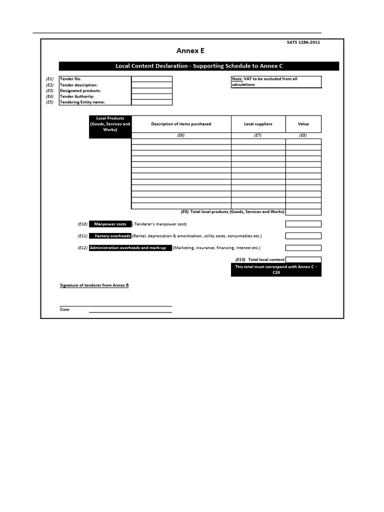 Copy of Annexure E for Local Content Declaration 2 | PDF