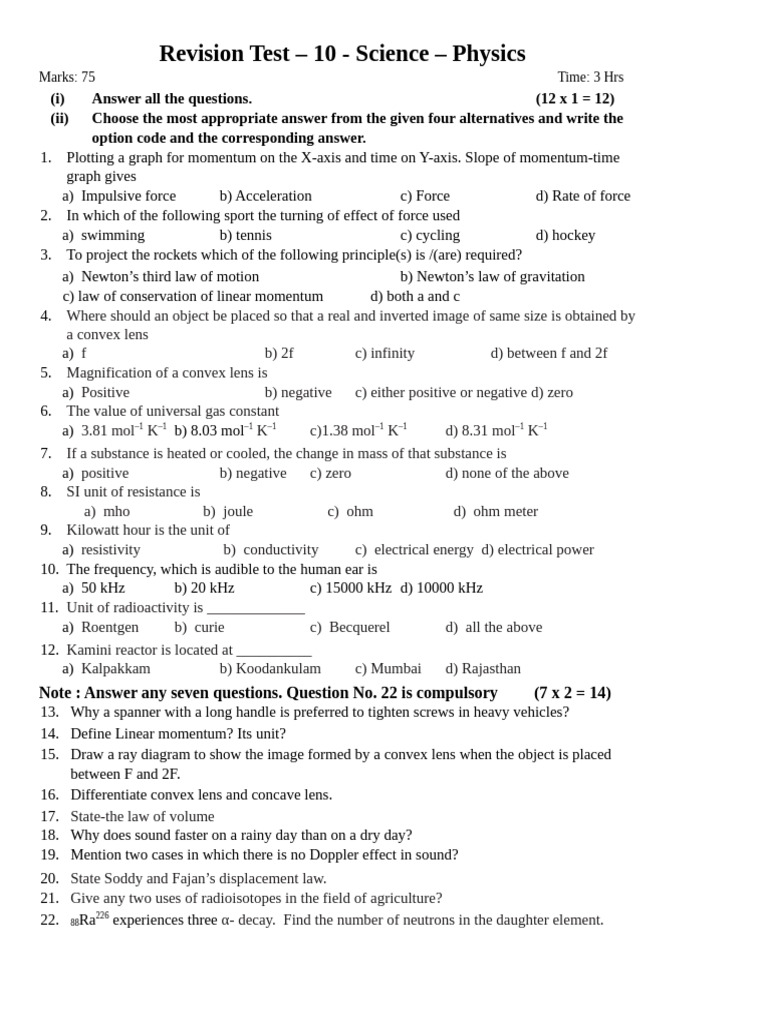 Physics Revision Test Questions | PDF | Force | Radioactive Decay