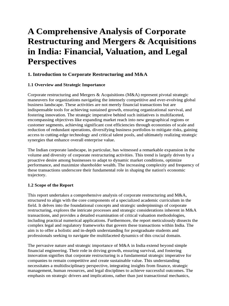 A Comprehensive Analysis of Corporate Restructuring and Mergers | PDF ...