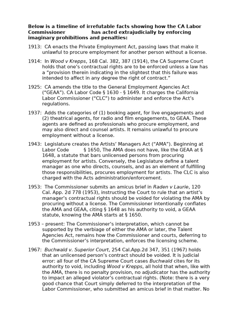 California Labor Commissioner Timeline | PDF | Justice | Crime & Violence