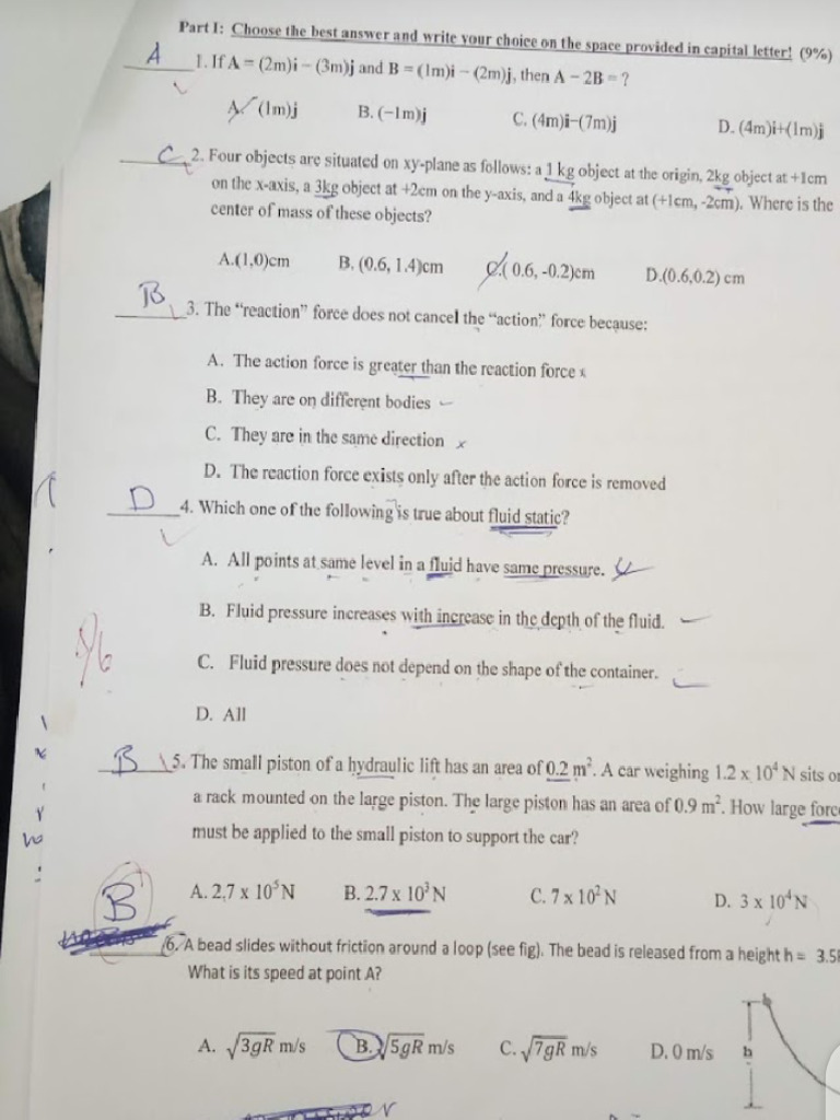 Physics Midterm Exam 2 (AASTU) | PDF