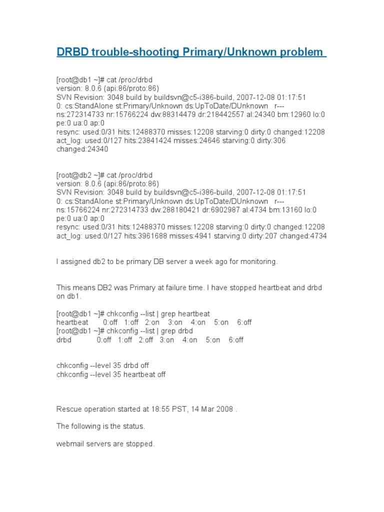 Drbd Trouble Pdf Node Networking Kernel Operating System