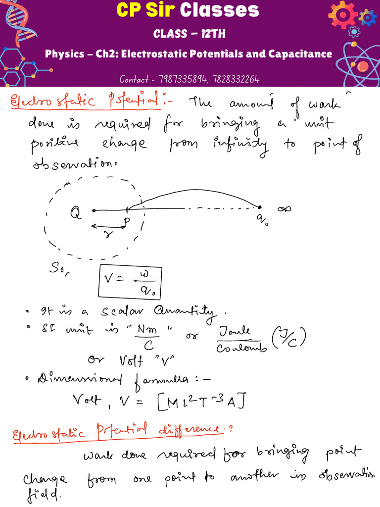 12th Physics Ch2- Electrostatic potential and capacitance | PDF
