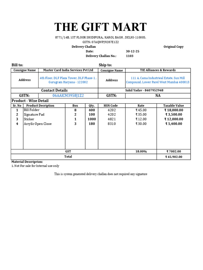 The Gift Mart: Bill To: Ship To | PDF