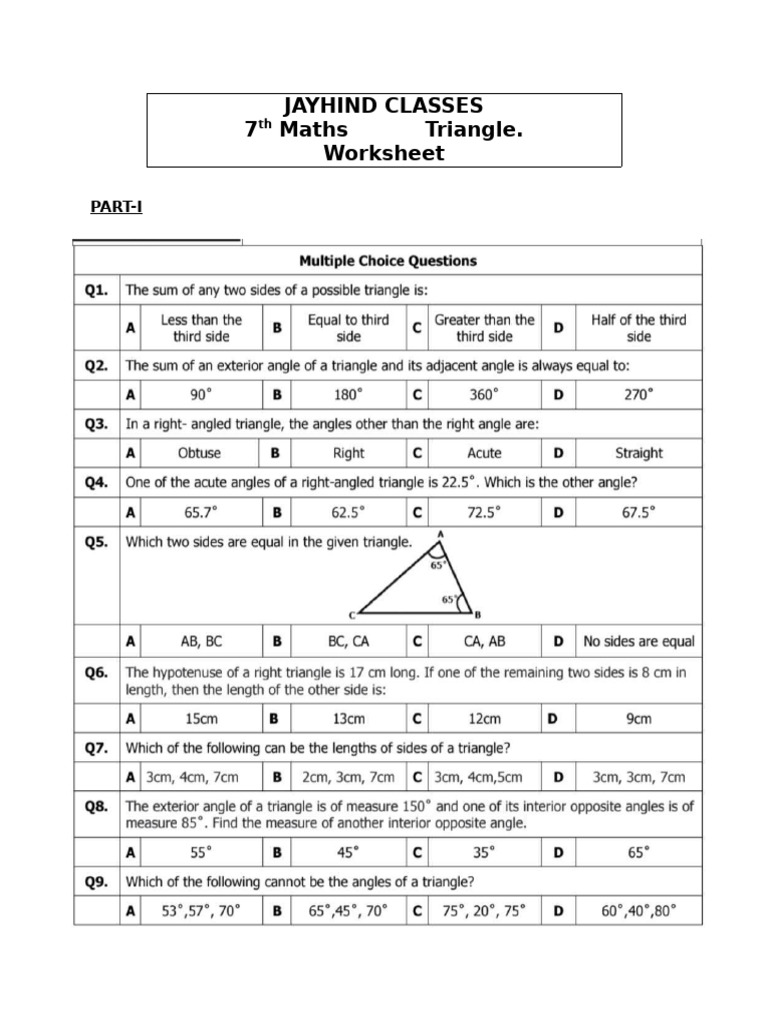 7th Maths Triangle Worksheet | PDF