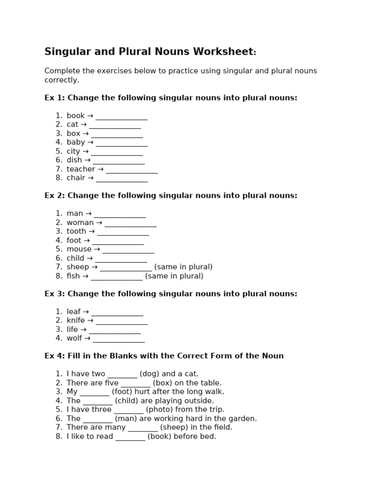 Lesson 2. Singular and Plural Nouns Worksheet | PDF | Plural | Morphology