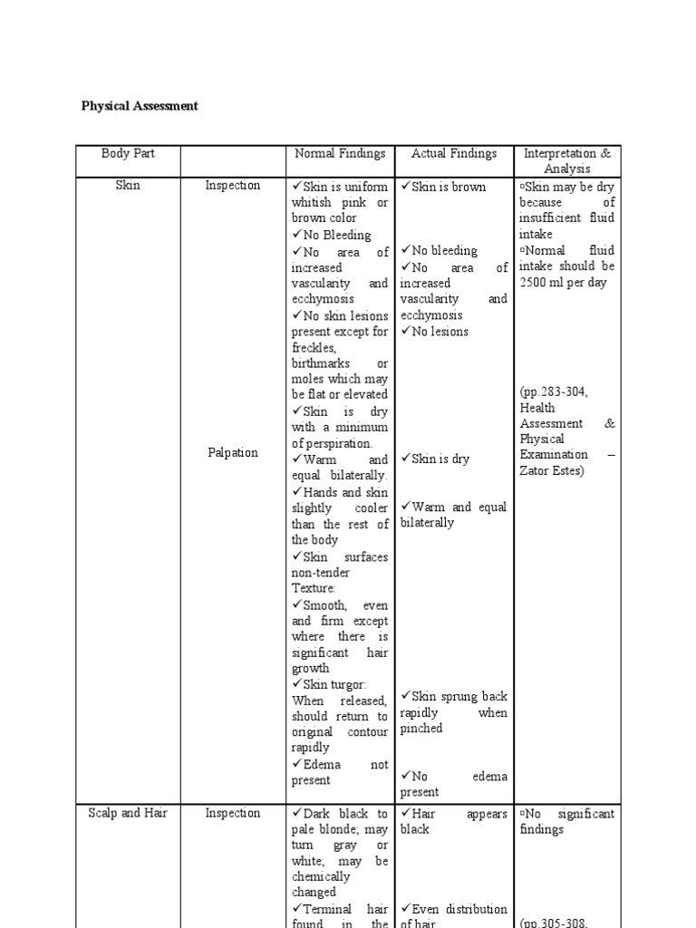 Physical Assessment Sample | PDF | Hair | Medical Specialties