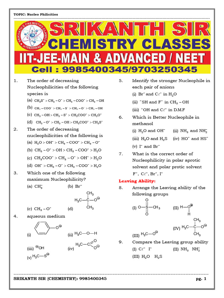 Nucleophilicity and SN Reactions Guide | PDF | Solvent | Physical Chemistry