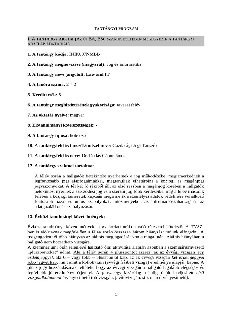 Tantargyi program _Jogésinformatika_2025 | PDF