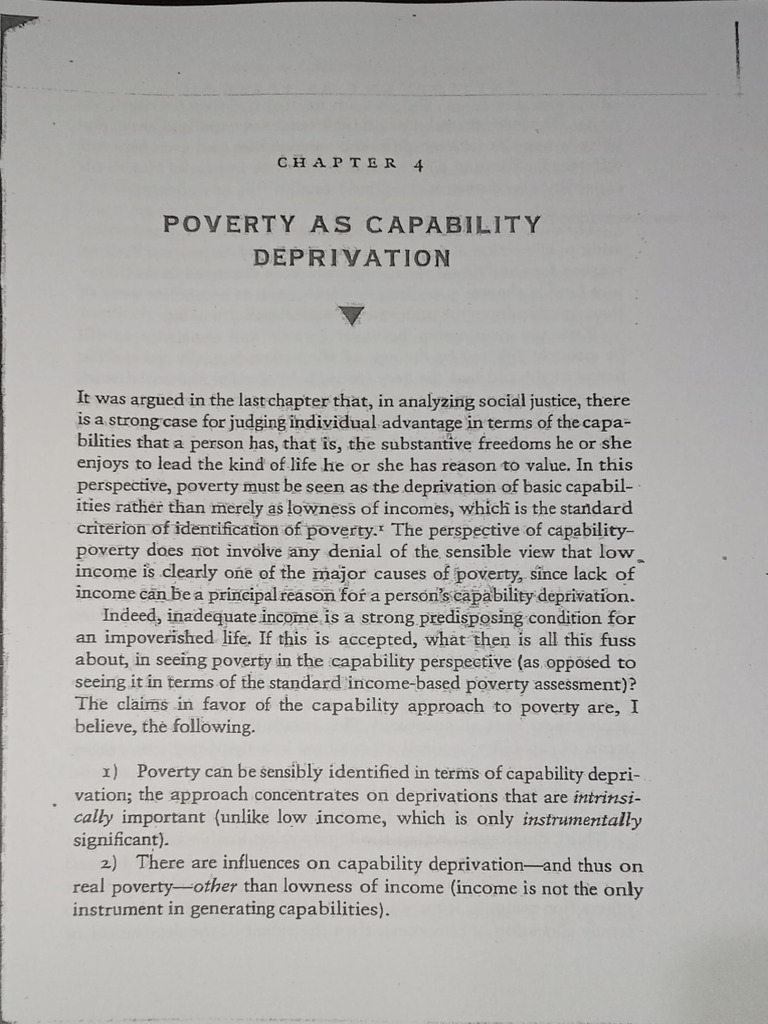 Chapter 4 Poverty As Capability Deprivation | PDF