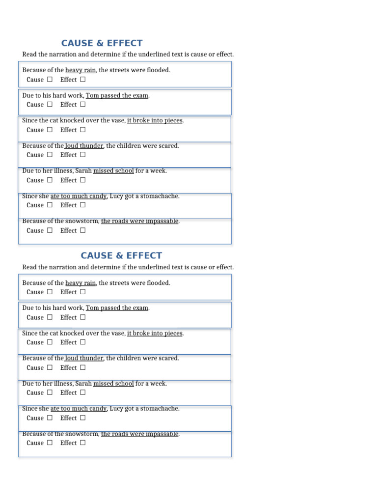 Cause and Effect Analysis Worksheet | PDF