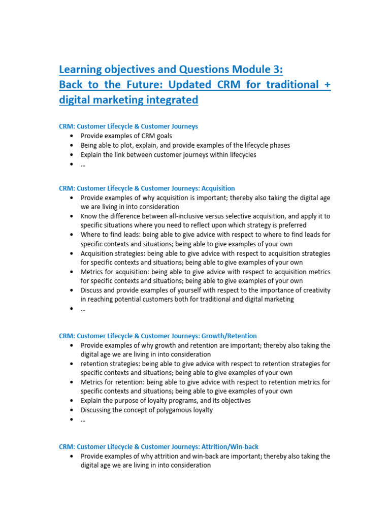 Learning Objectives and Questions Module 3 | PDF | Customer ...