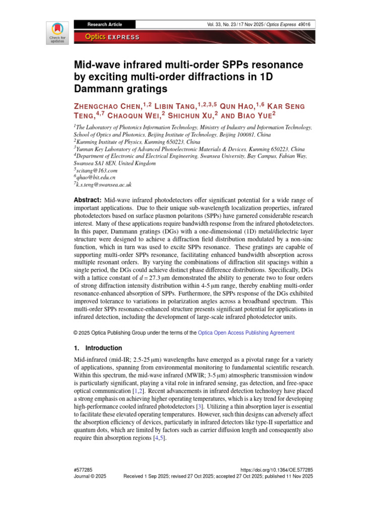 Multi-Order SPPs Resonance in Dammann Gratings | PDF | Diffraction ...