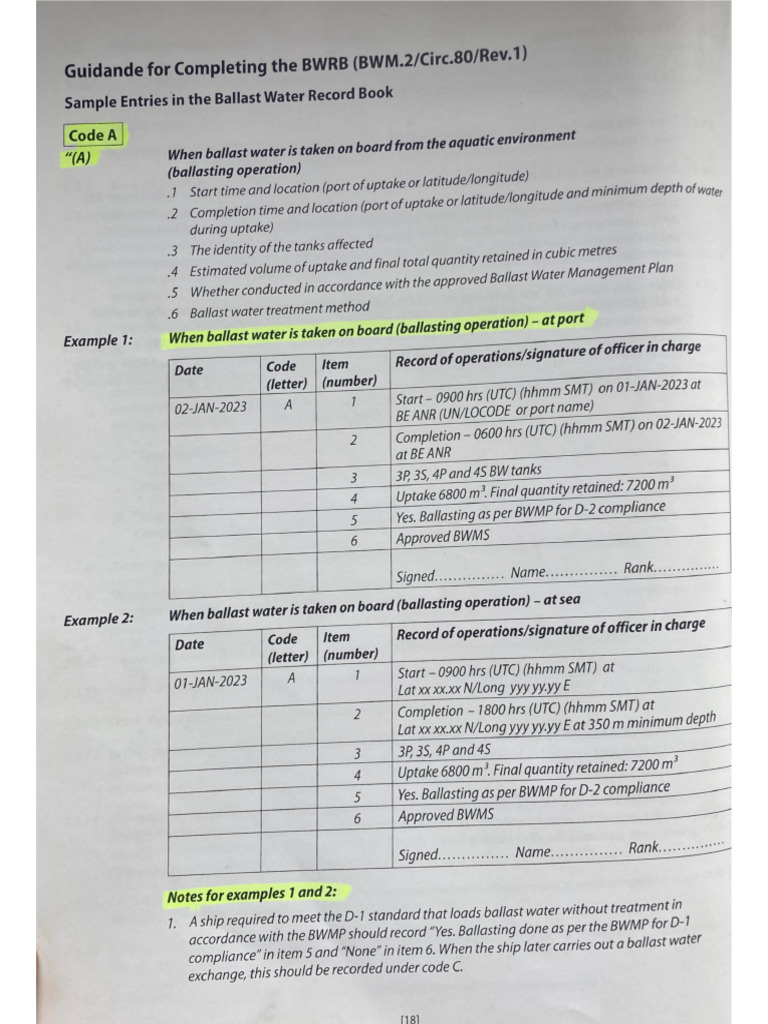 6th Edition Ballast Log Book - Example Pages | PDF