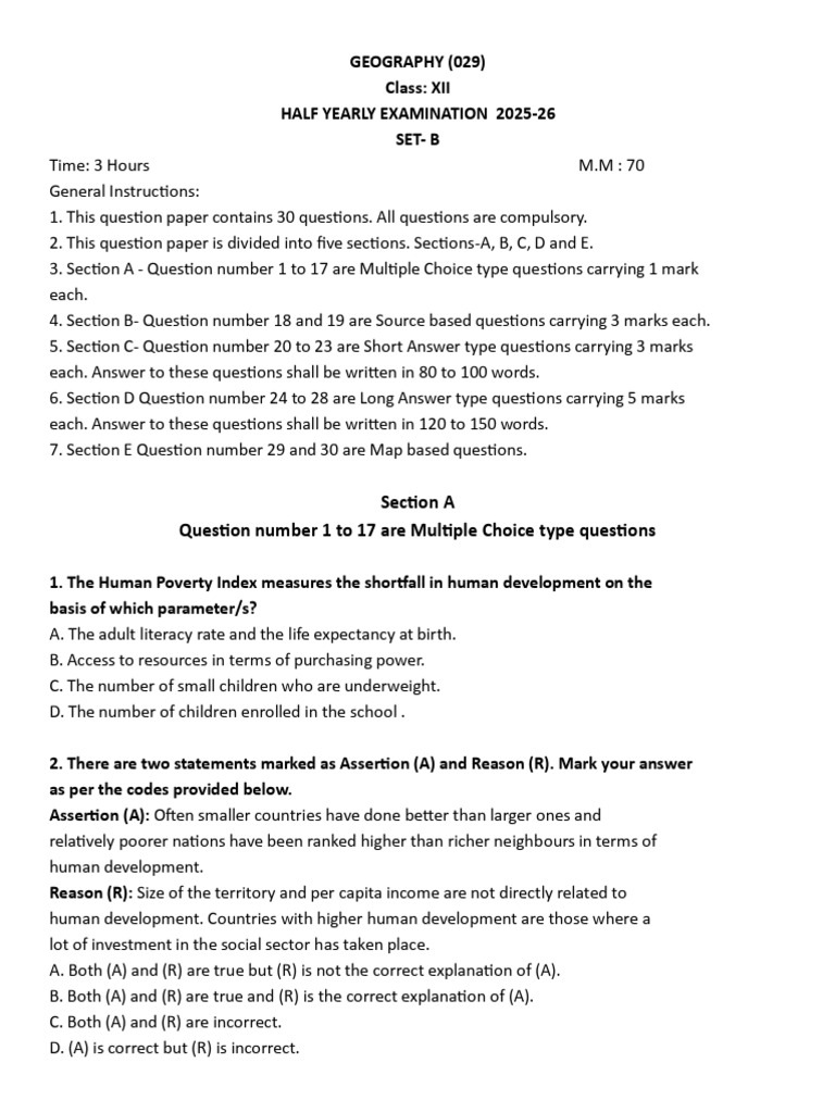 Half Yearly 12th Set - B (25-26) | PDF | Agriculture | Trade