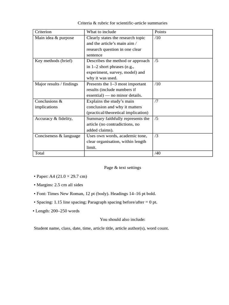 Summary Writing Criteria | PDF
