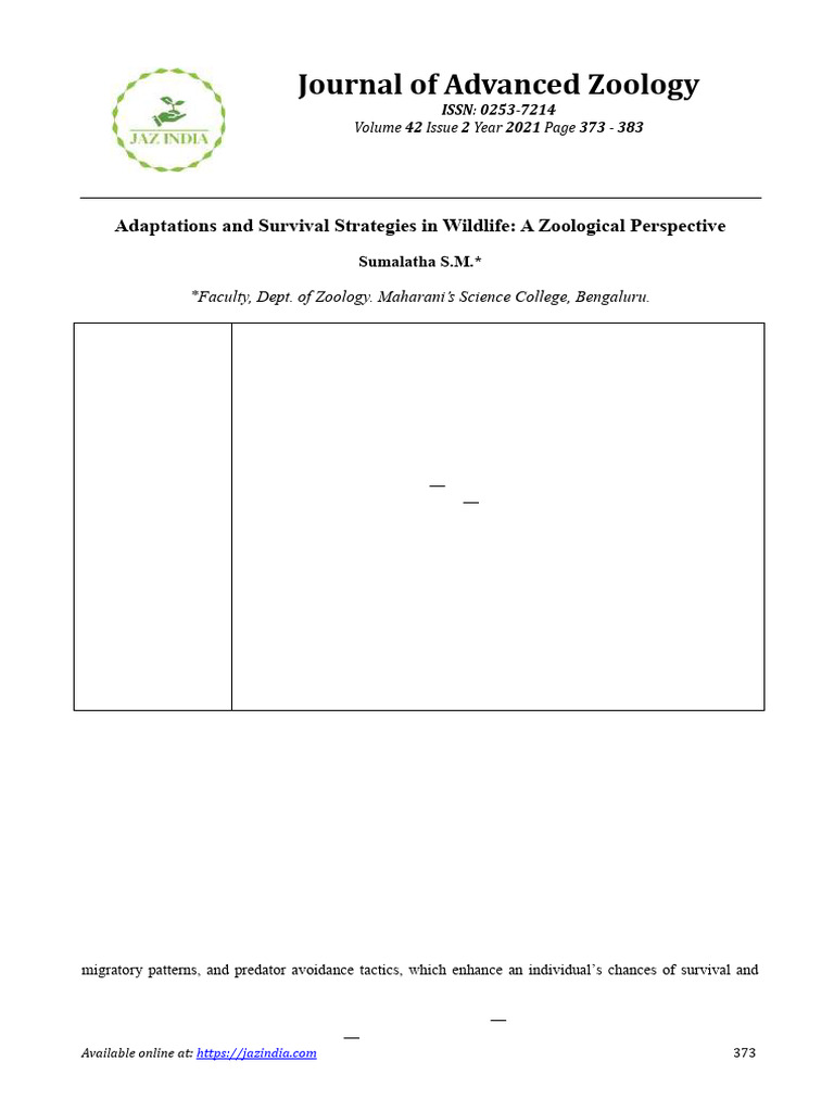Adaptations and Survival Strategies in Wildlife A | PDF ...
