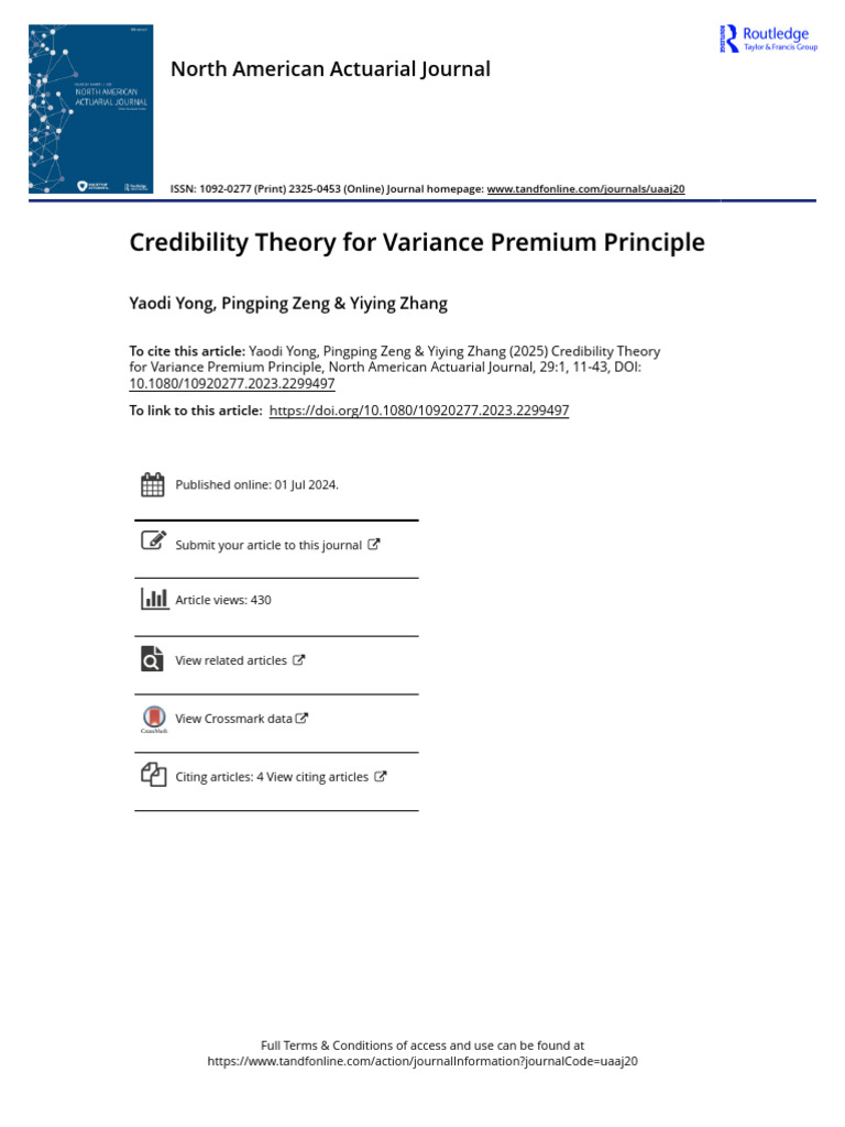 Credibility Theory For Variance Premium Principle | PDF | Estimator ...