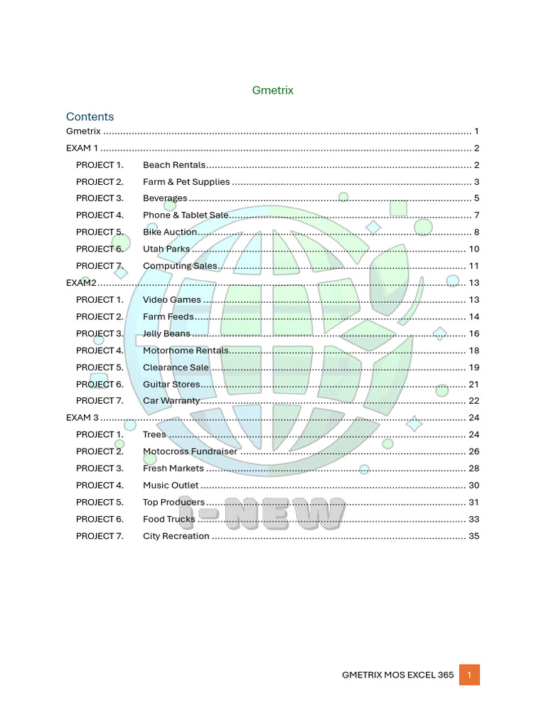 GMETRIX MOS Excel 365 Projects Guide | PDF | Microsoft Excel | Comma ...