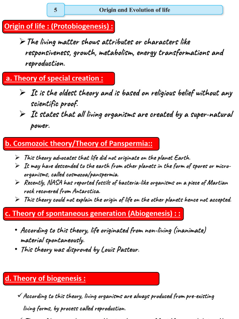 Origin and Evolution of Life Notes by NIE | PDF | Natural Selection ...