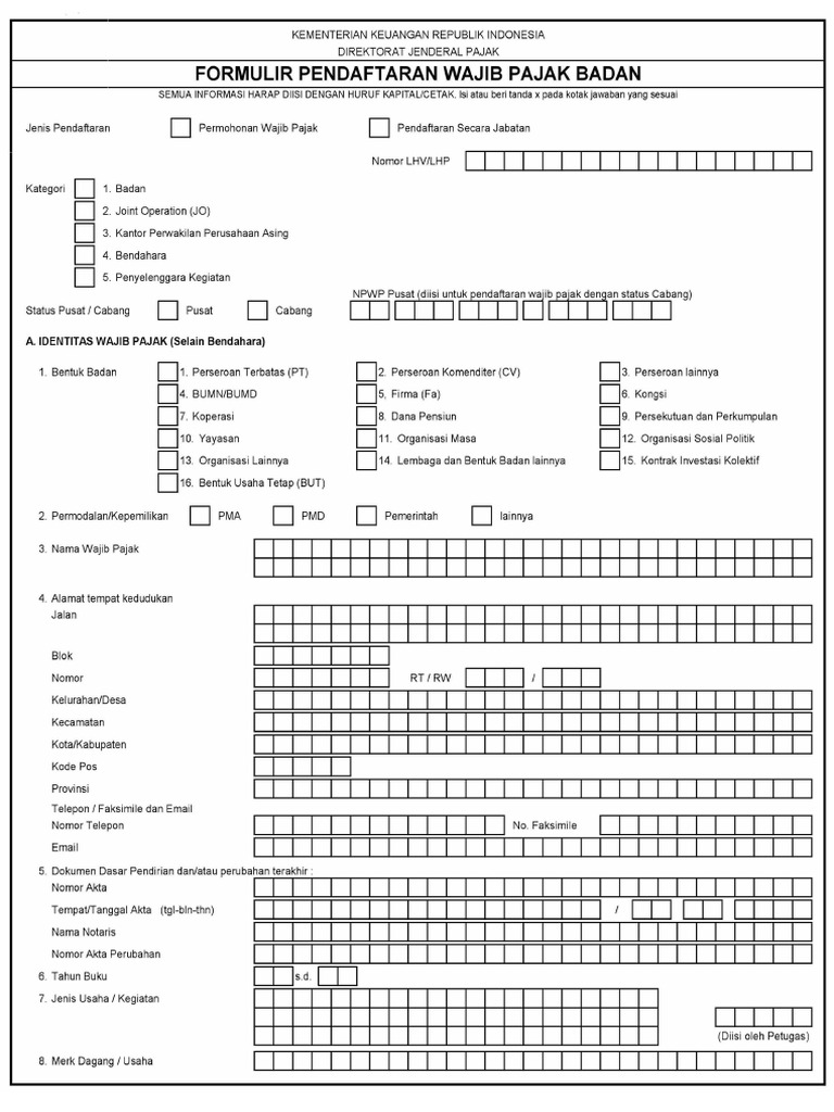 Formulir Pendaftaran Npwp Perusahaan | PDF