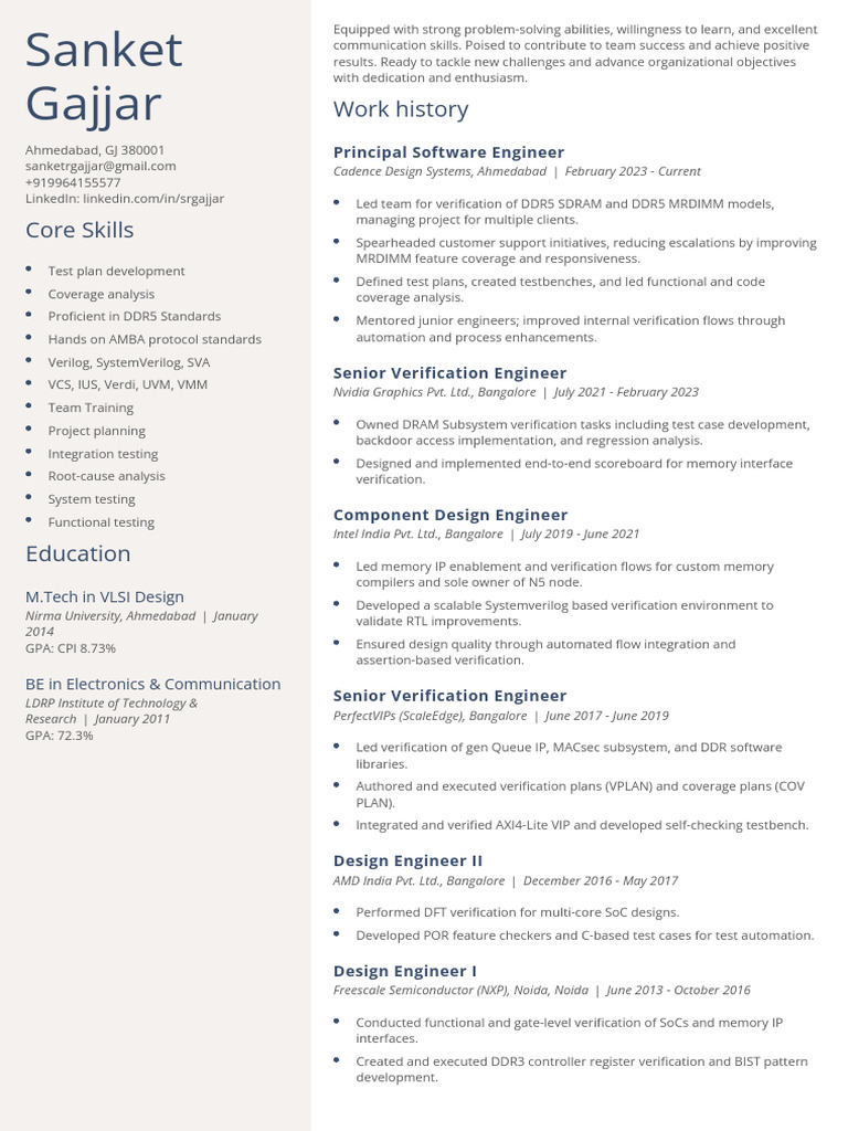 Sanket Gajjar Resume 2025 | PDF | System On A Chip | Verification And ...