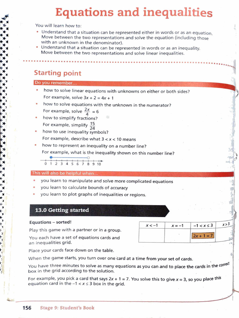 Algebric Unit-13 Equations and Inequalities Student Book | PDF
