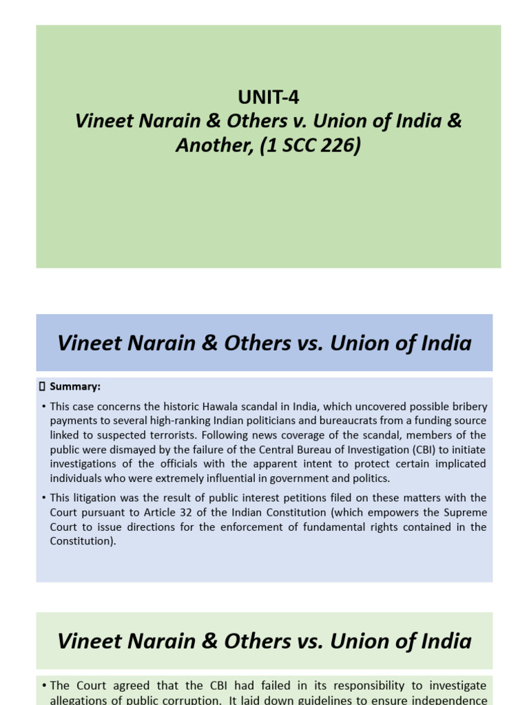Hawala Scandal: Vineet Narain Case Analysis | PDF | Government | Justice