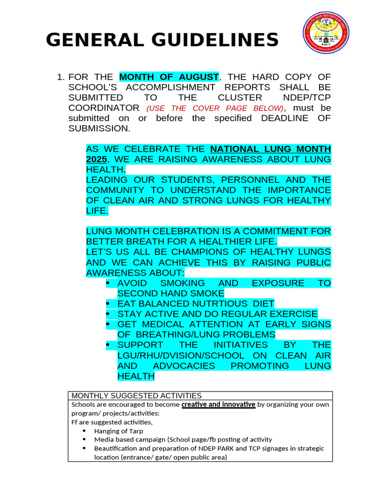 September Accomplishment Report Template For Ndep-Tcp | PDF