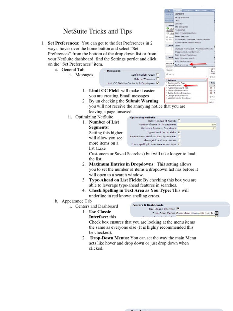 NetSuite Tips and Tricks Guide | PDF | Menu (Computing) | Tab (Gui)