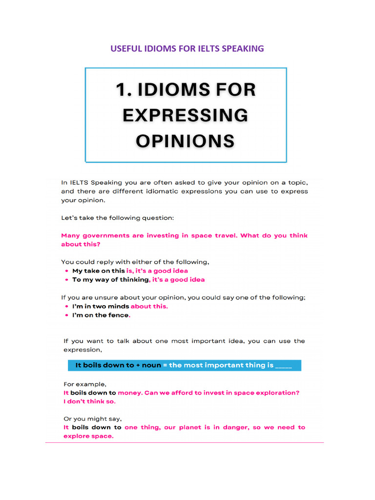 Useful Idioms For Ielts Speaking | PDF