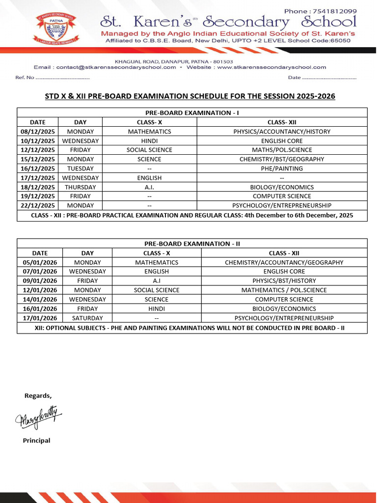 STD 10 & 12 Pre-Board Examination Schedule 2025-26 | PDF