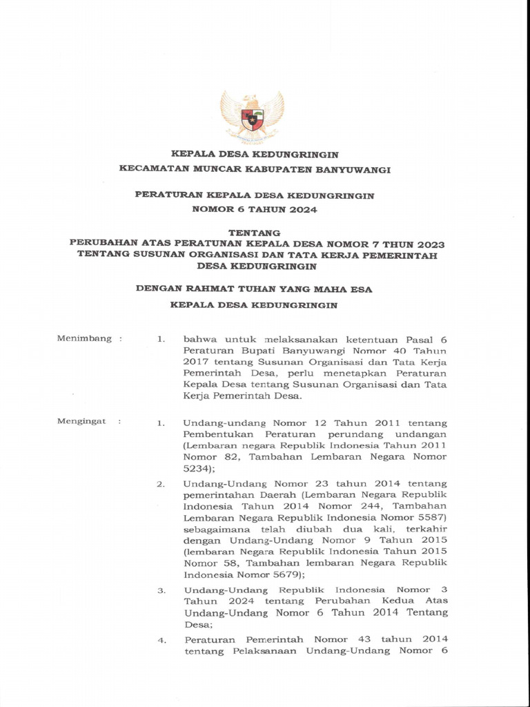 Perkades Nomor 6 Tahun 2024 Tentang Sotk | PDF