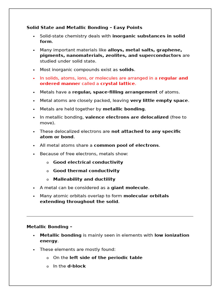 Solid State and Metallic Bonding Insights | PDF | Chemical Bond ...