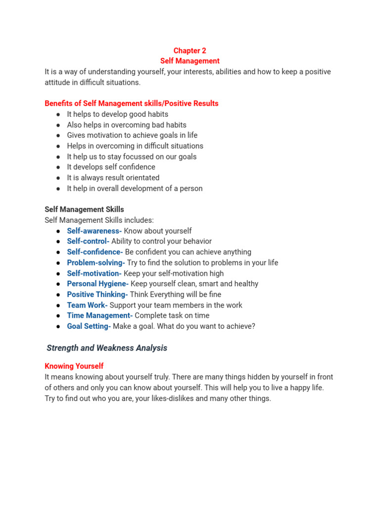 Self Management | PDF | Goal | Organizational Behavior