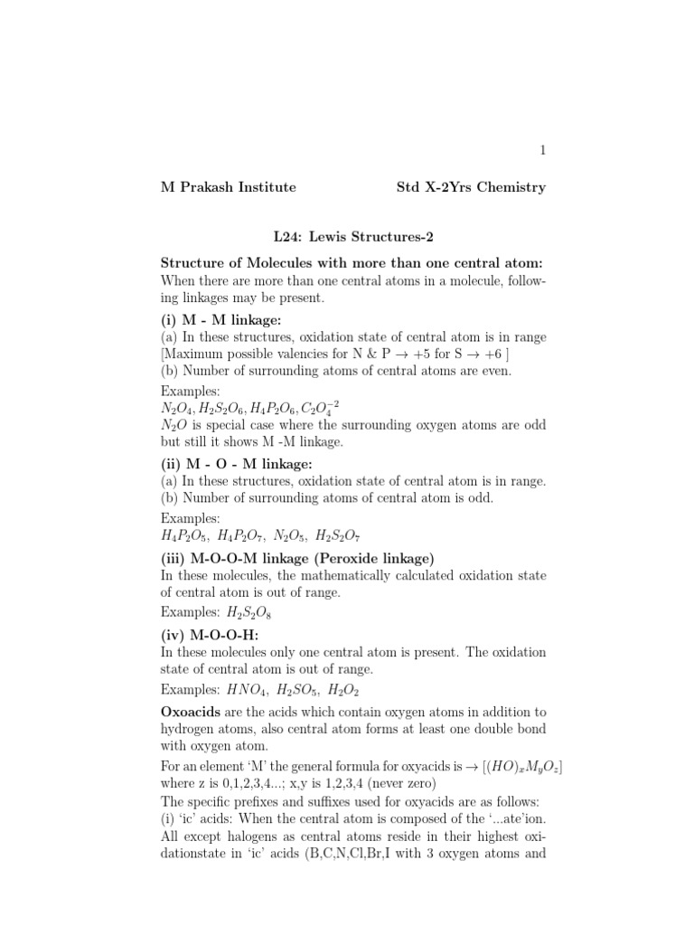 MPI STD X L24 Lewis Structures-2 | PDF | Acid | Redox